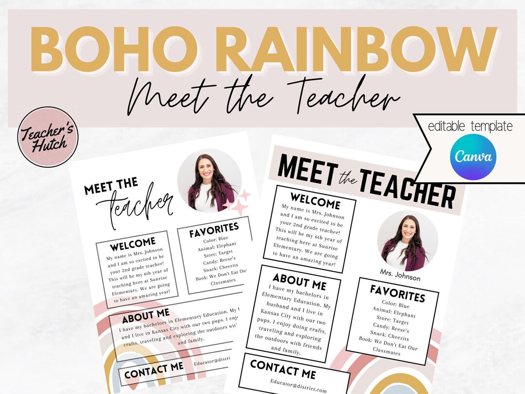 Boho Rainbow Meet the Teacher, Back to School, Meet the Teacher, Boho ...