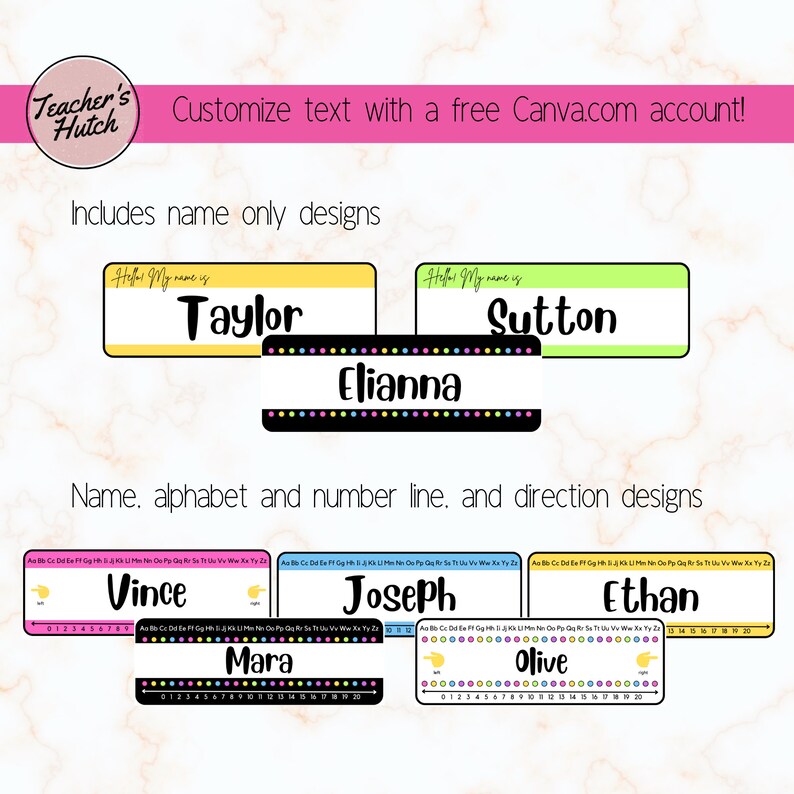 Bright and Black Name Tags, Student Desk Name Plates, Name Tag Template ...