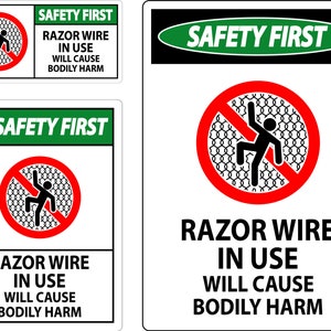 Razor Wire Sign, Danger, Caution, Warning, Hazard, Health & Safety Sign ...