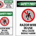 Razor Wire Sign, Danger, Caution, Warning, Hazard, Health & Safety Sign ...