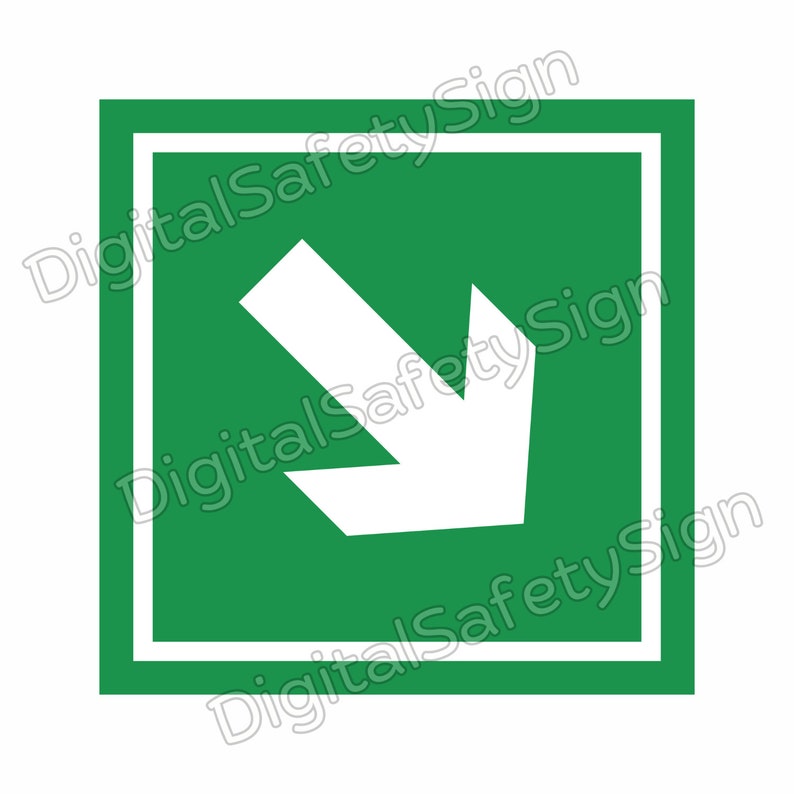 Down and Right Fire Exit Arrow Sign, Danger, Caution, Warning, Hazard ...