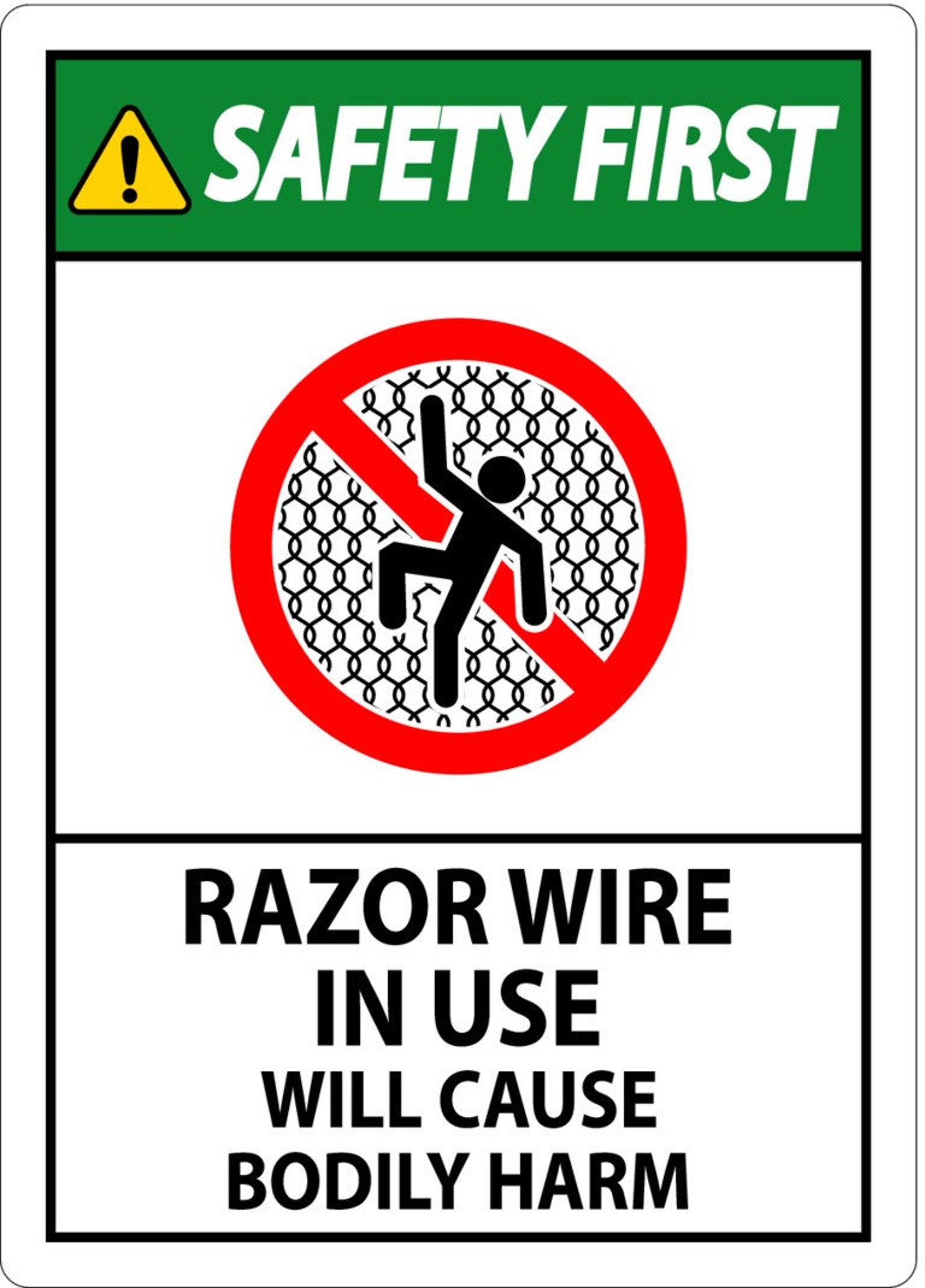 Razor Wire Sign, Danger, Caution, Warning, Hazard, Health & Safety Sign ...