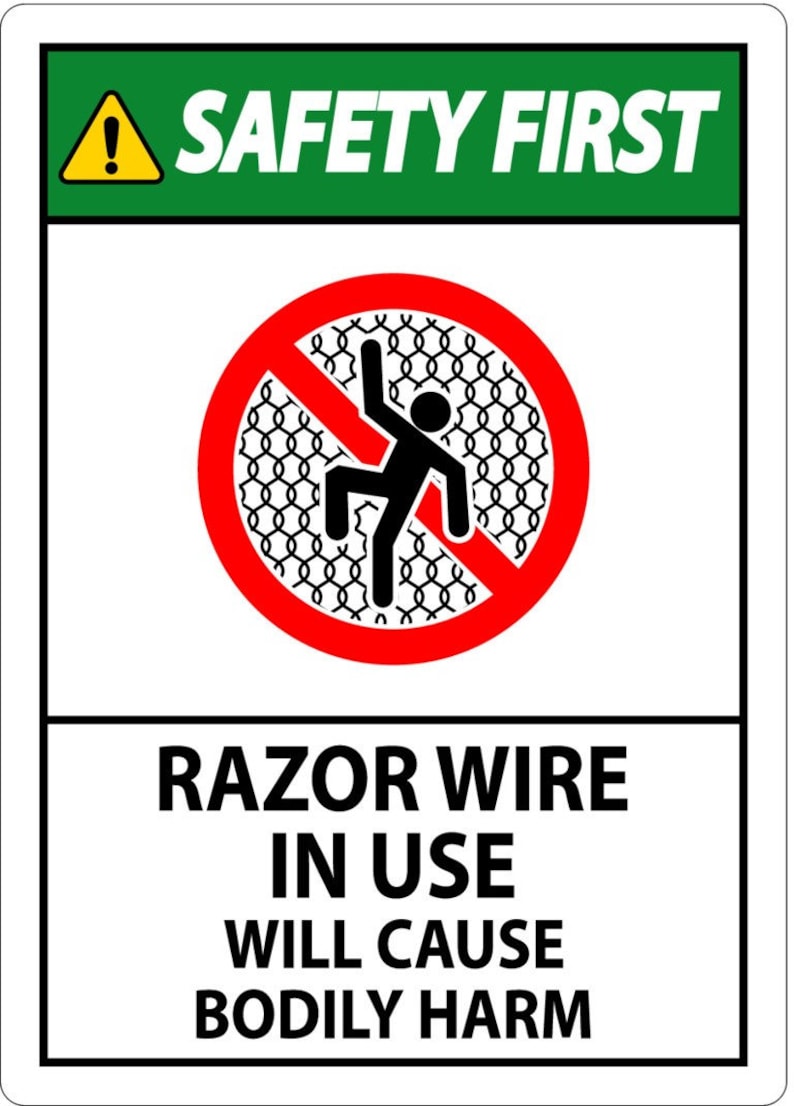 Razor Wire Sign, Danger, Caution, Warning, Hazard, Health & Safety Sign ...