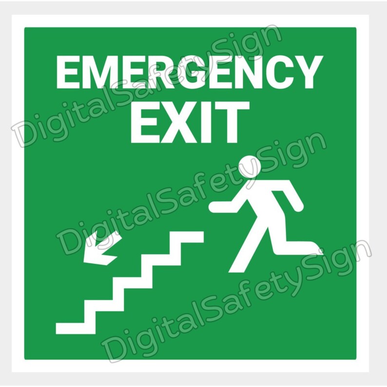 Fire Exit Stairs Arrow Signs Collection, Danger, Caution, Warning ...