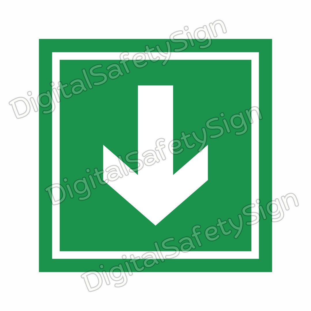 Down Fire Exit Arrow Sign, Danger, Caution, Warning, Hazard, Health ...