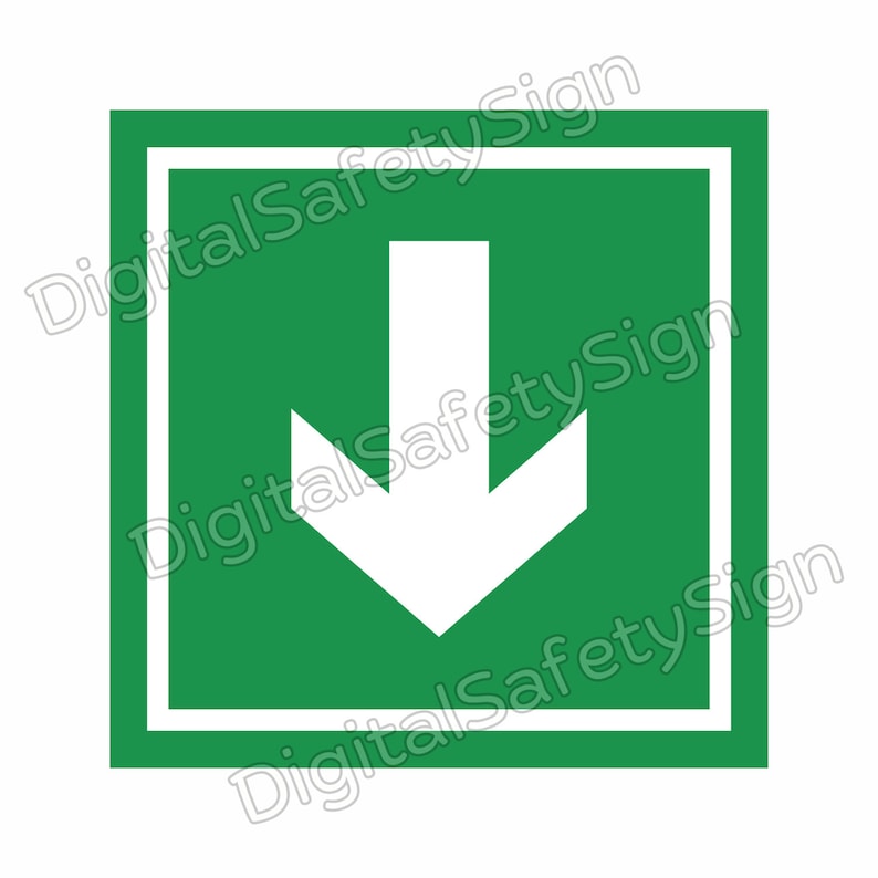 Down Fire Exit Arrow Sign, Danger, Caution, Warning, Hazard, Health ...