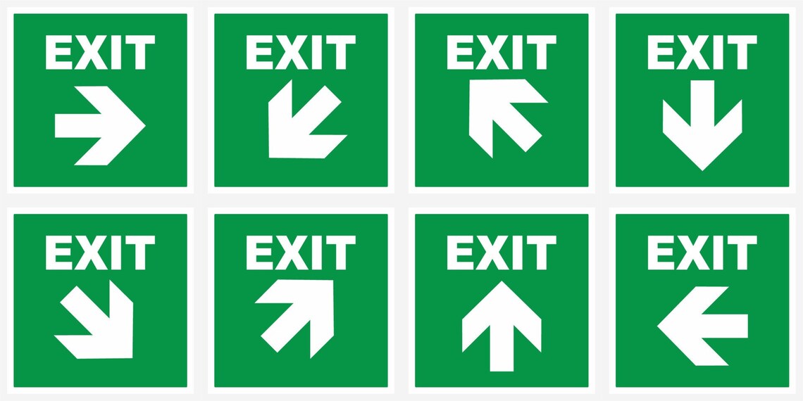 Fire Exit Arrow Signs Collection, Danger, Caution, Warning, Hazard ...