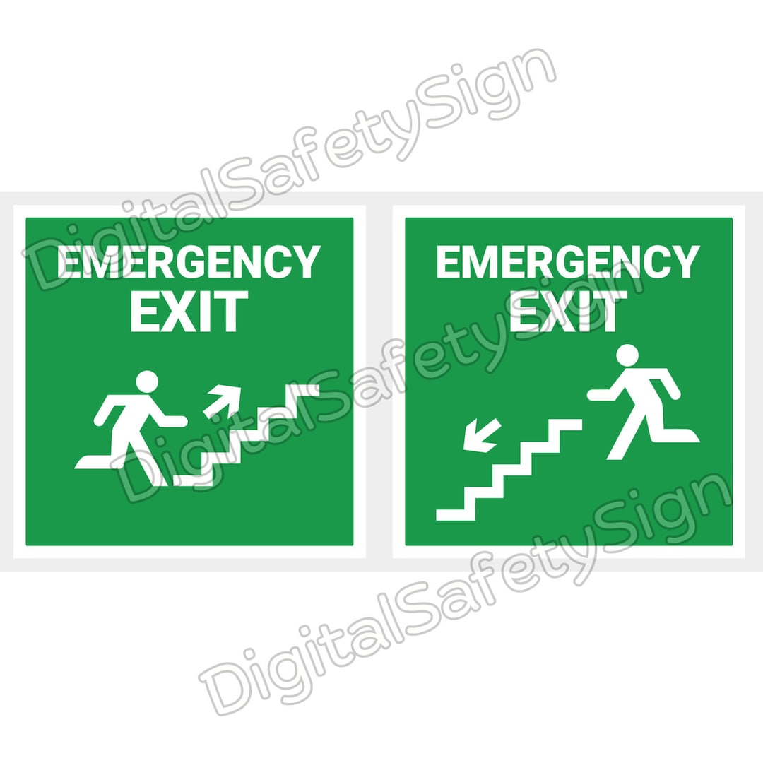 Fire Exit Stairs Arrow Signs Collection, Danger, Caution, Warning ...