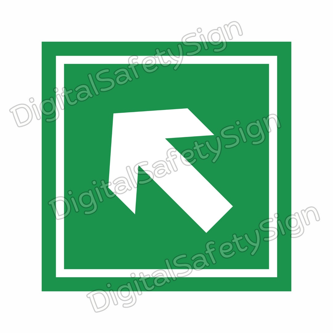 Up and Left Fire Exit Arrow Sign, Danger, Caution, Warning, Hazard ...