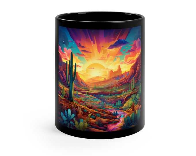 Turquoise Desert Scape Saguaro Cactus Mug, Ceramic Coffee Mug, Desert ...