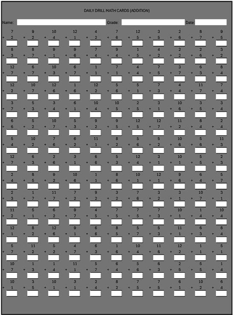 Printable Daily Math Drill Worksheets – 165 Addition Problems per Page ...