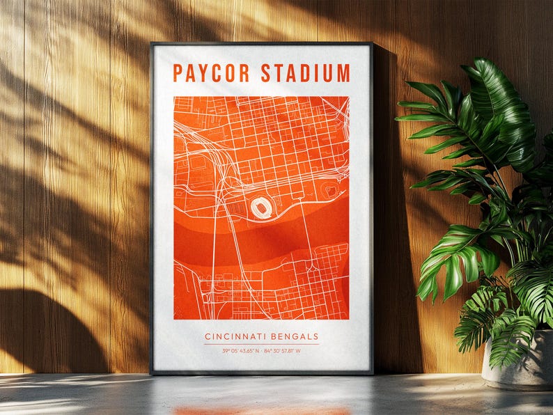 Paycor Stadium Map Art Print, Cincinnati Bengals Fan Gift (digital ...