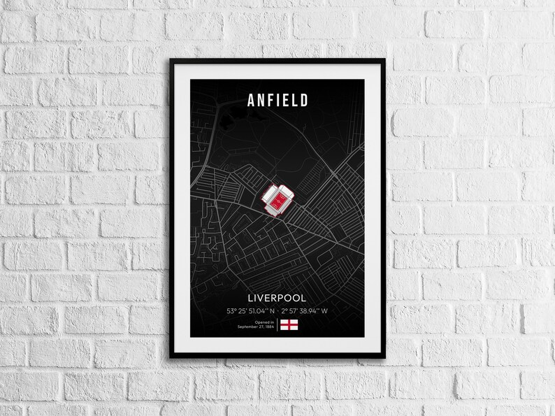 Anfield Stadium Map Poster, Liverpool Stadium Map Print, Football Map ...