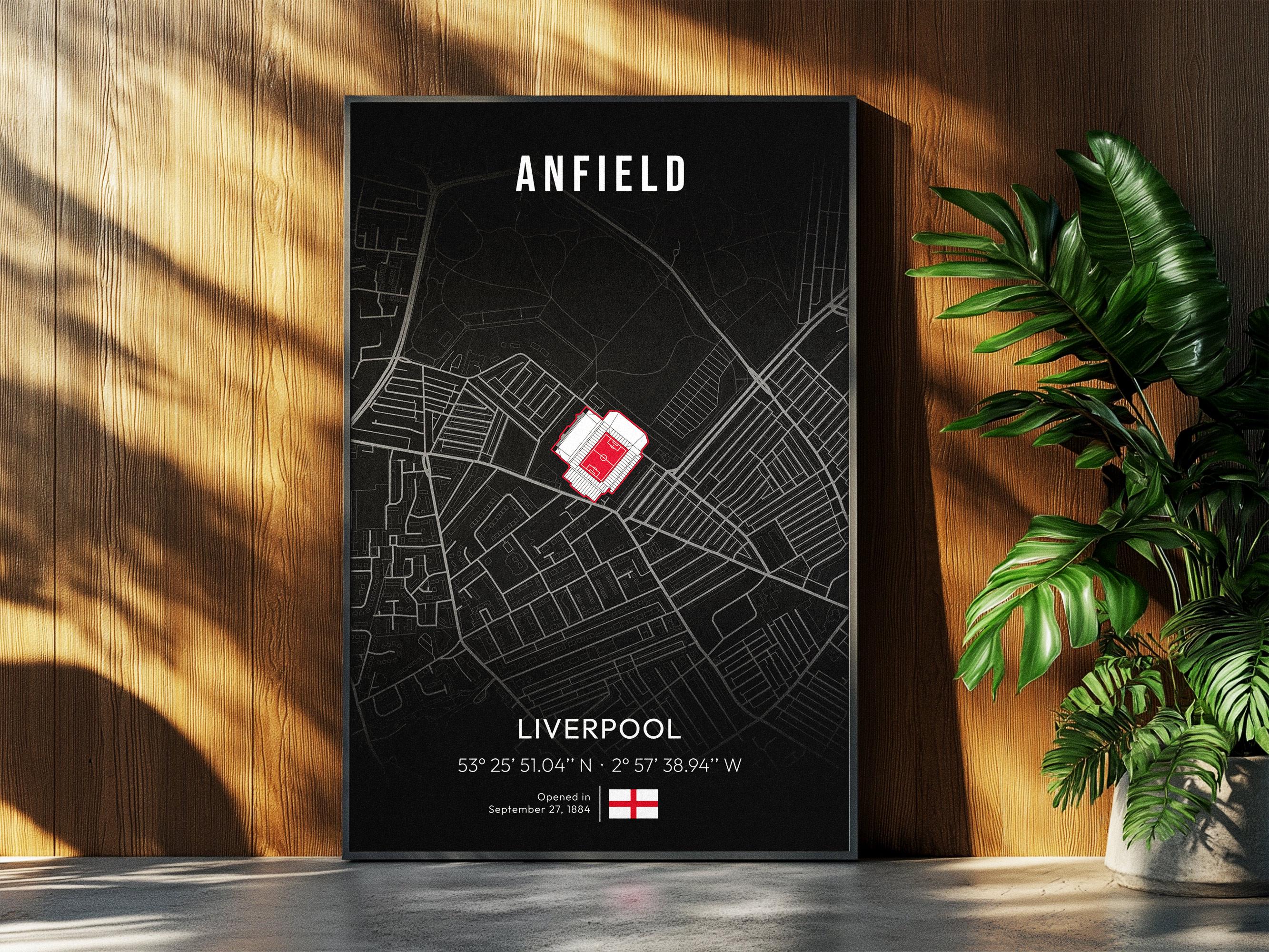 Anfield Stadium Map Poster, Liverpool Stadium Map Print, Football Map ...