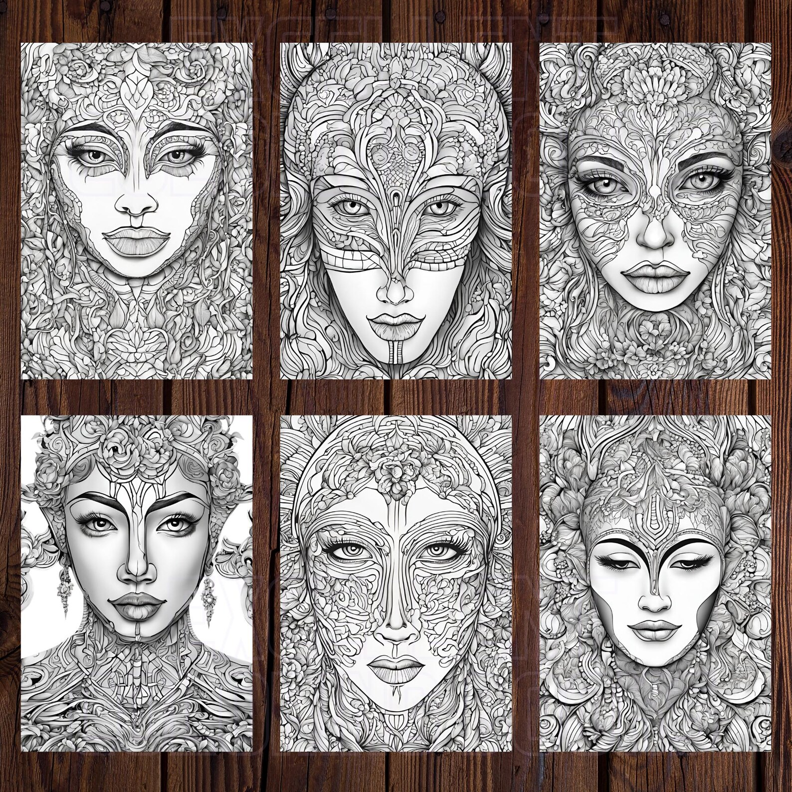Zentangled Faces Coloring Book 100 Pages, Detailed Face Zentangles for ...