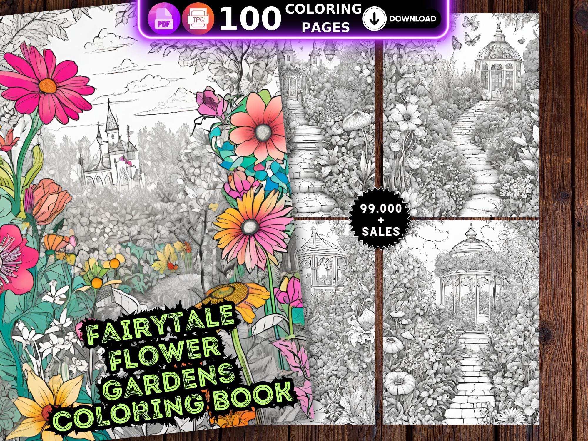 Fairytale Flower Garden Coloring Book 100 Pages, Coloring Book for ...