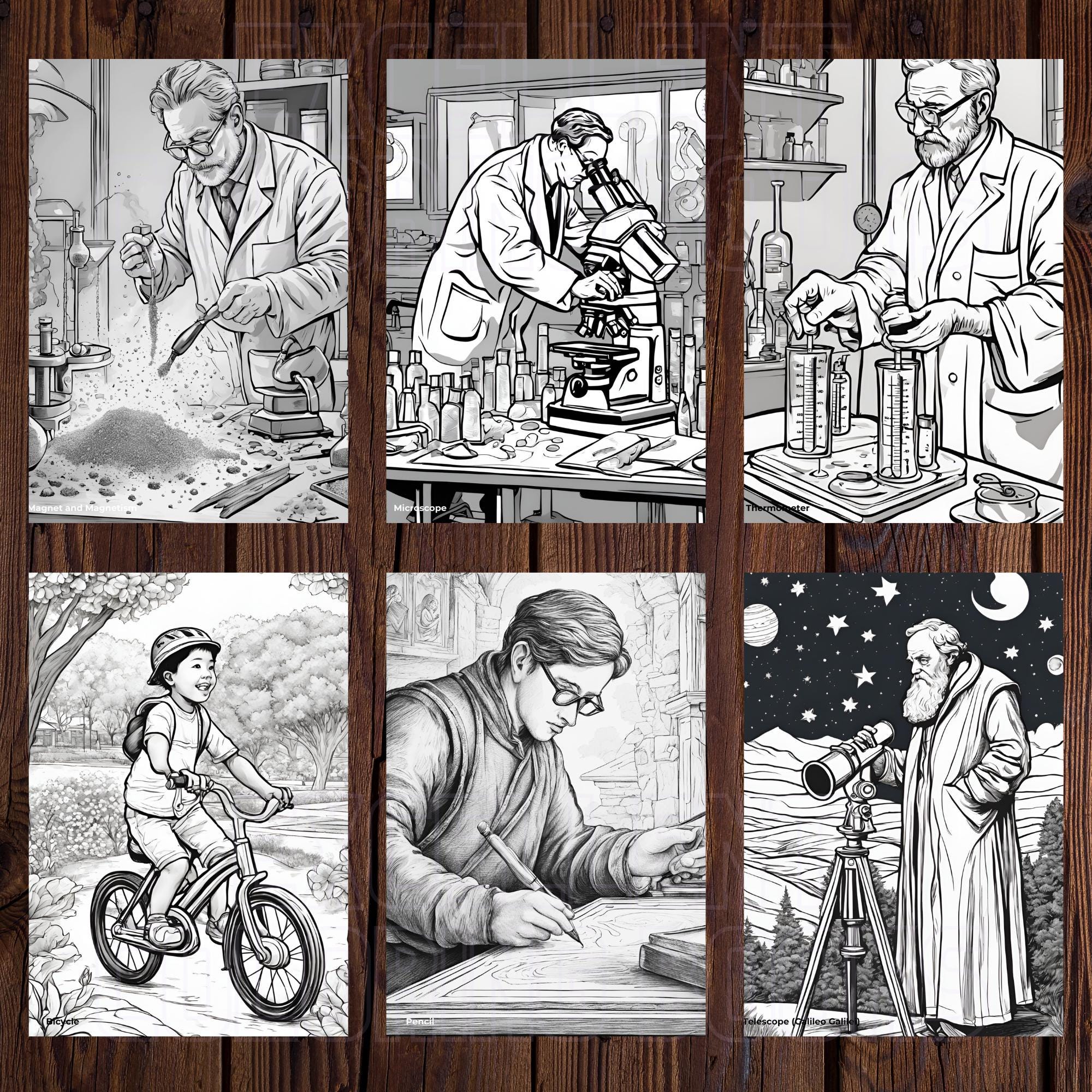 Inventions and Discoveries Coloring Book 200 Pages, Scientist Coloring ...