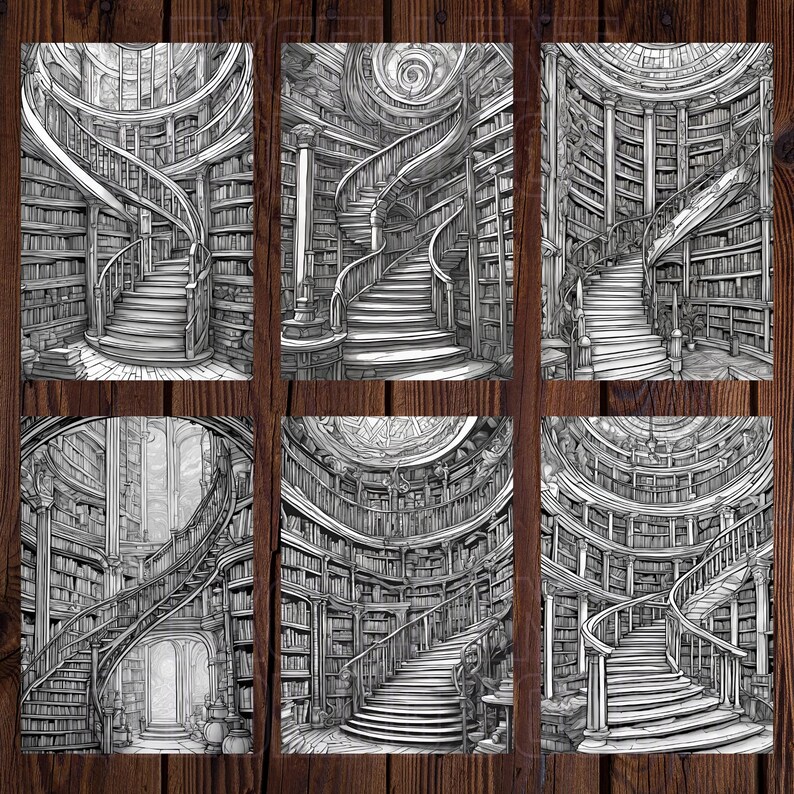 Fantasy Library Coloring Book 60 Pages, Mystical Book Halls, Enchanted ...