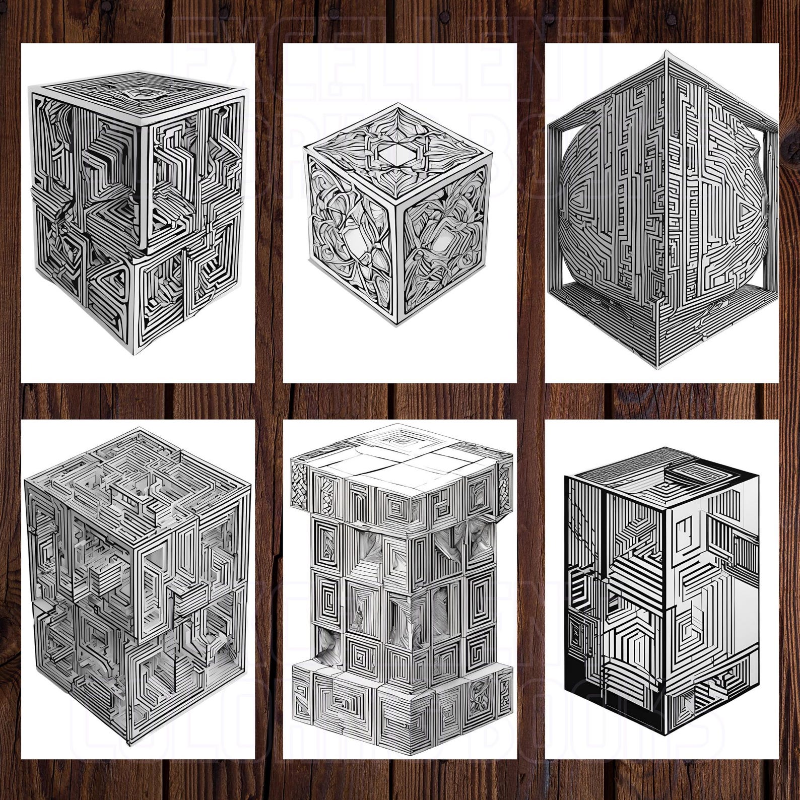 3D Cube Illusion Coloring Book 100 Pages, Geometric 3D Cube Patterns ...