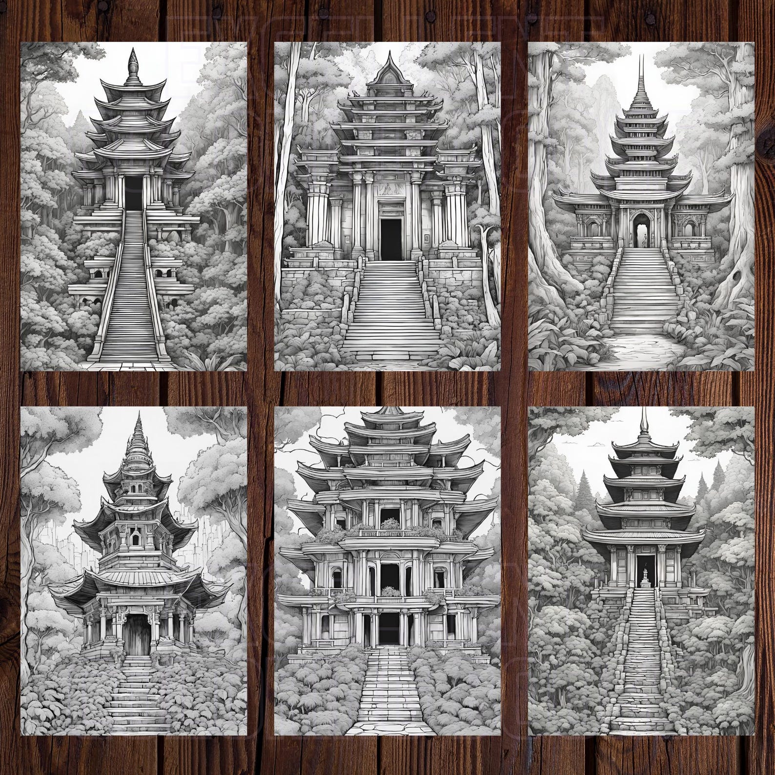 Mysterious Temples Coloring Book 100 Pages, Ancient Temples Colouring ...
