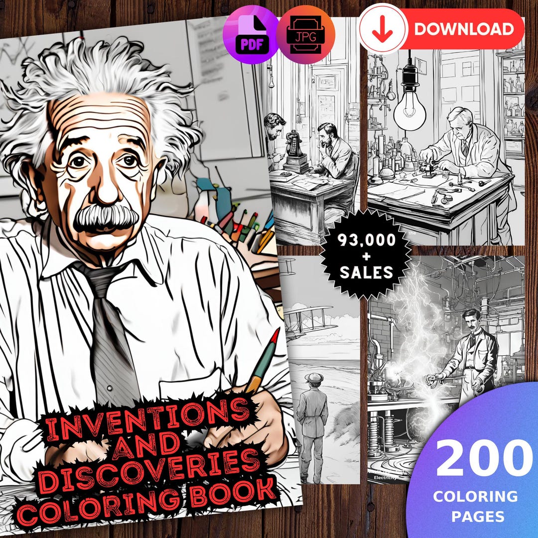 Inventions and Discoveries Coloring Book 200 Pages, Scientist Coloring ...