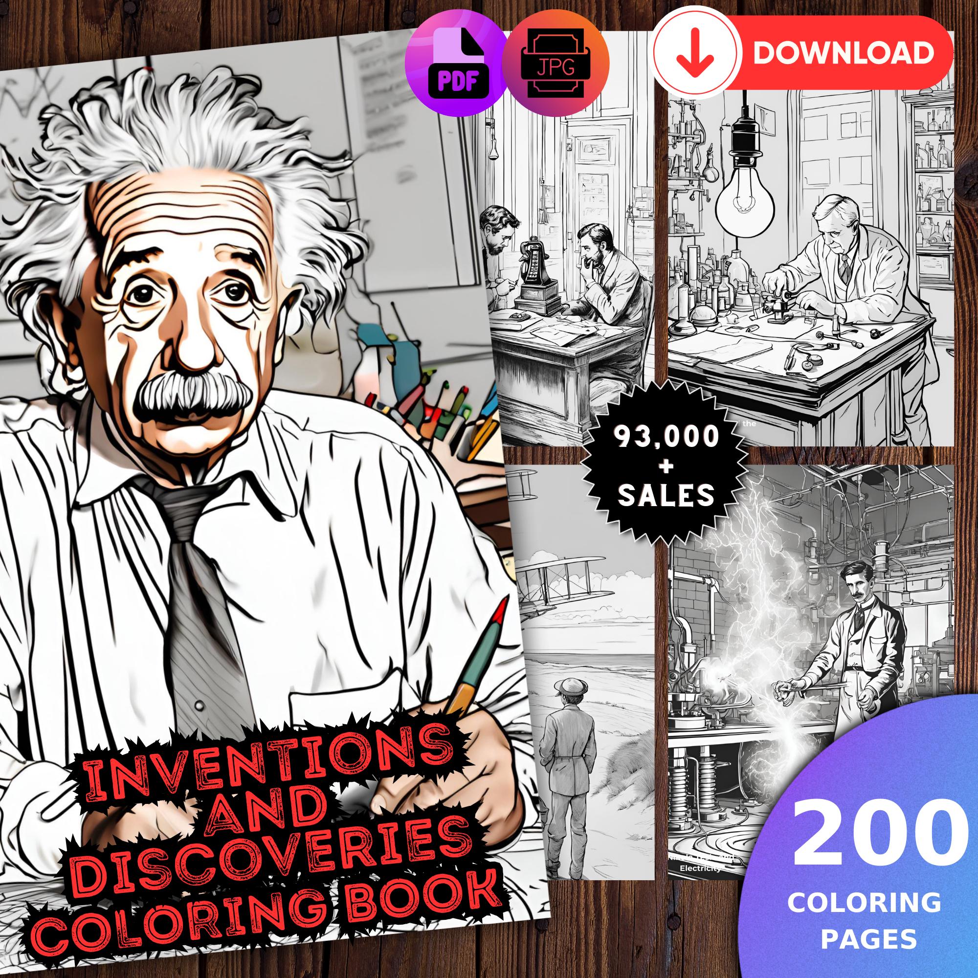 Inventions and Discoveries Coloring Book 200 Pages, Scientist Coloring ...