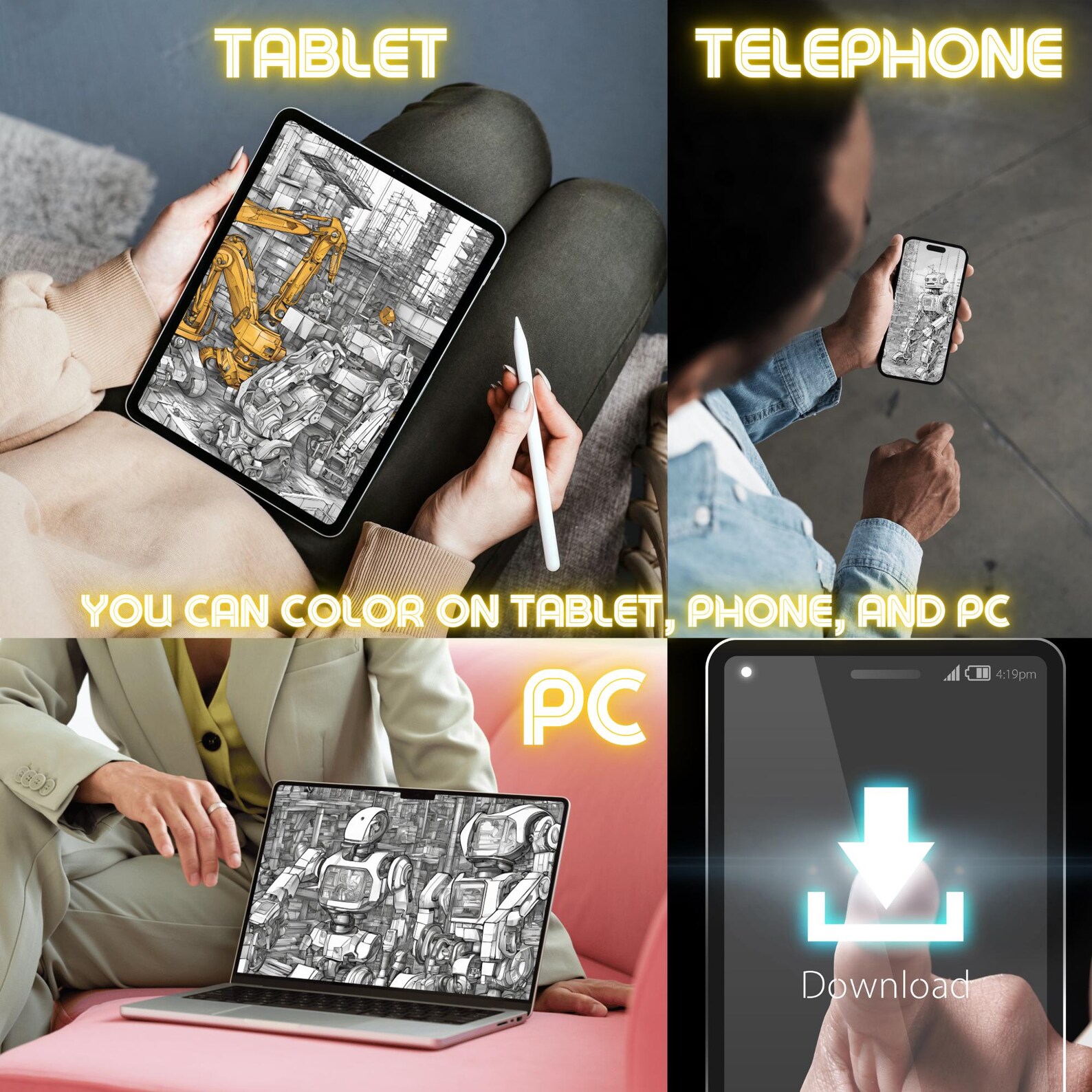 Builder AI Robots Coloring Book 100 Pages, Construction AI Bots ...