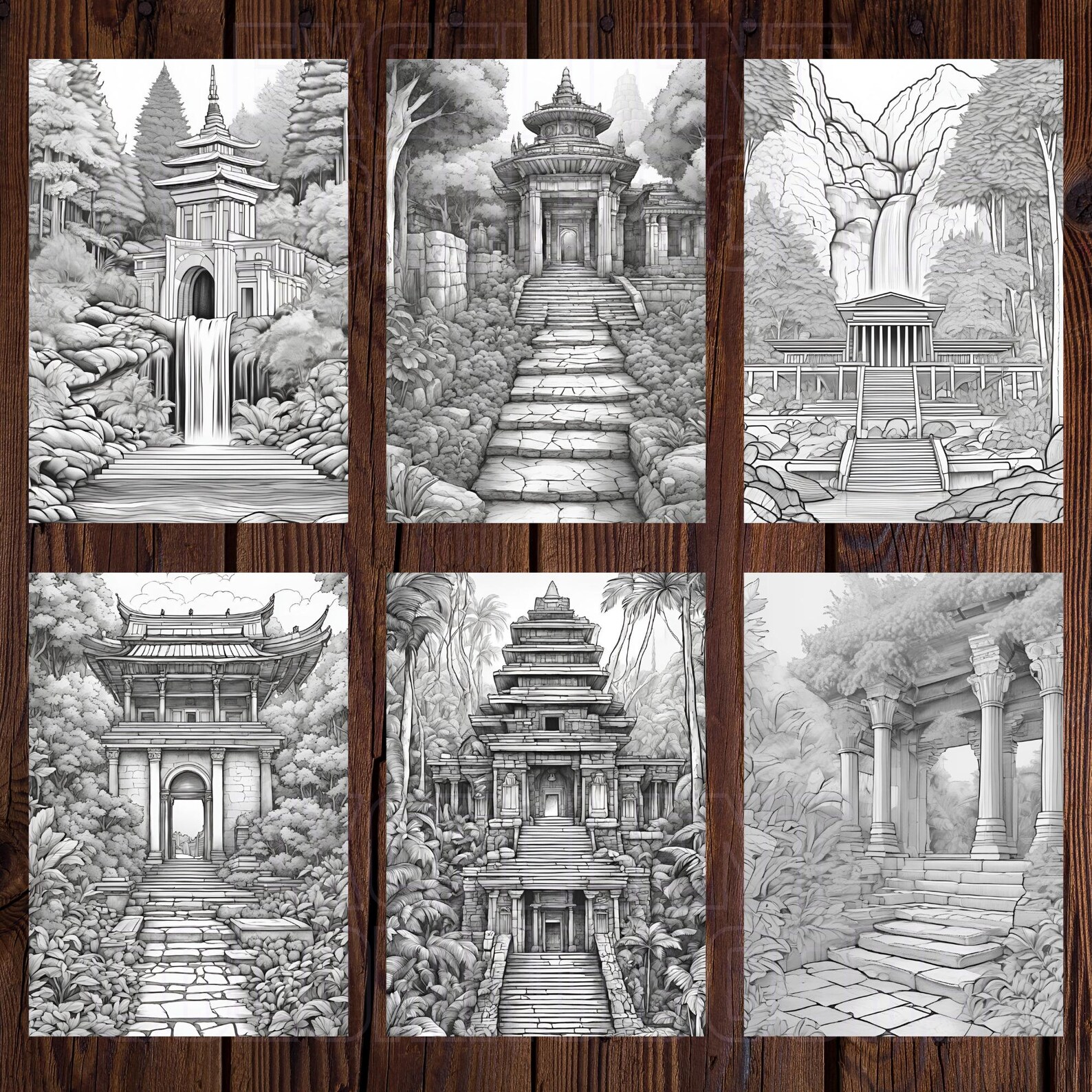 Mysterious Temples Coloring Book 100 Pages, Ancient Temples Colouring ...