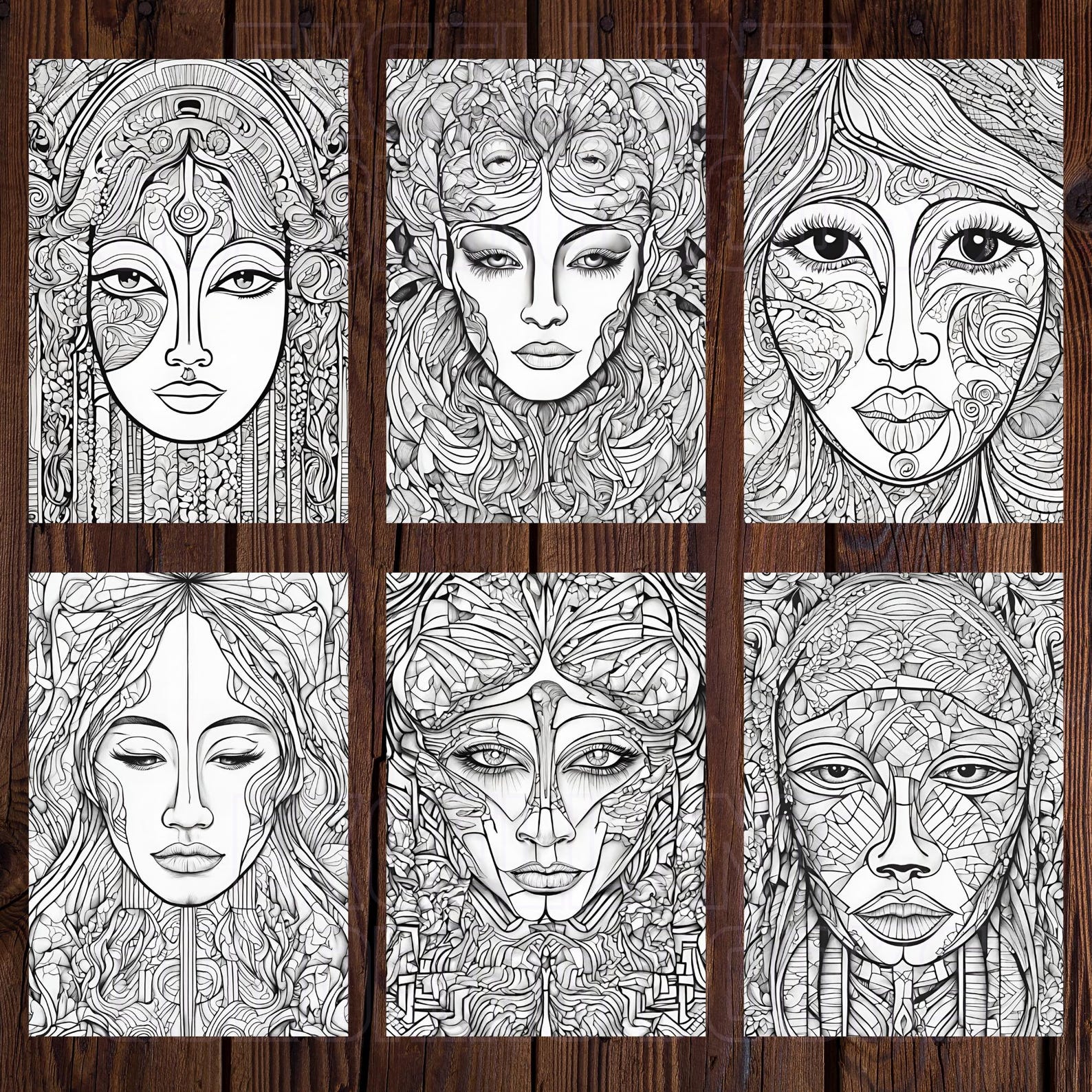 Zentangled Faces Coloring Book 100 Pages, Detailed Face Zentangles for ...
