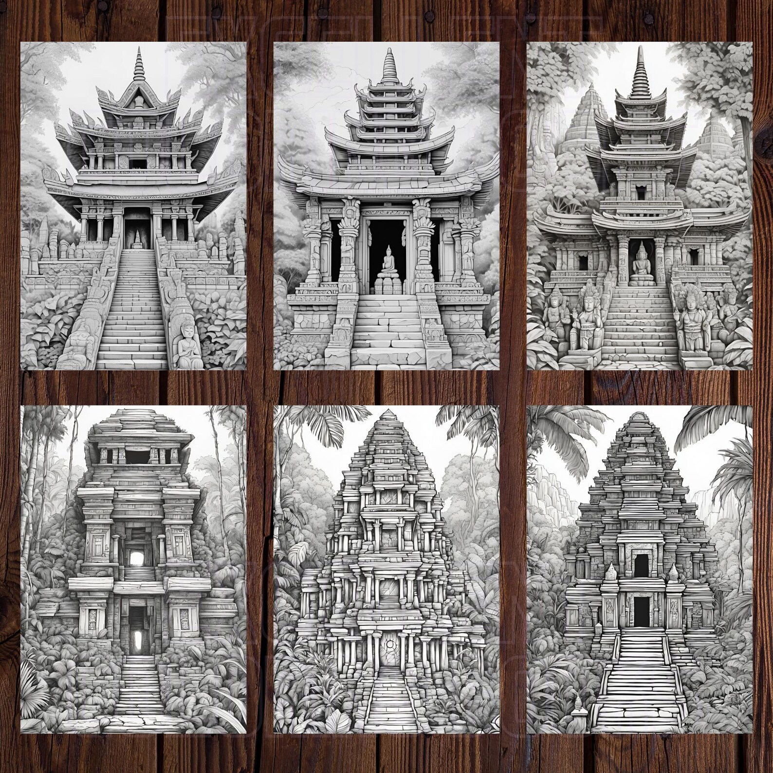 Mysterious Temples Coloring Book 100 Pages, Ancient Temples Colouring ...