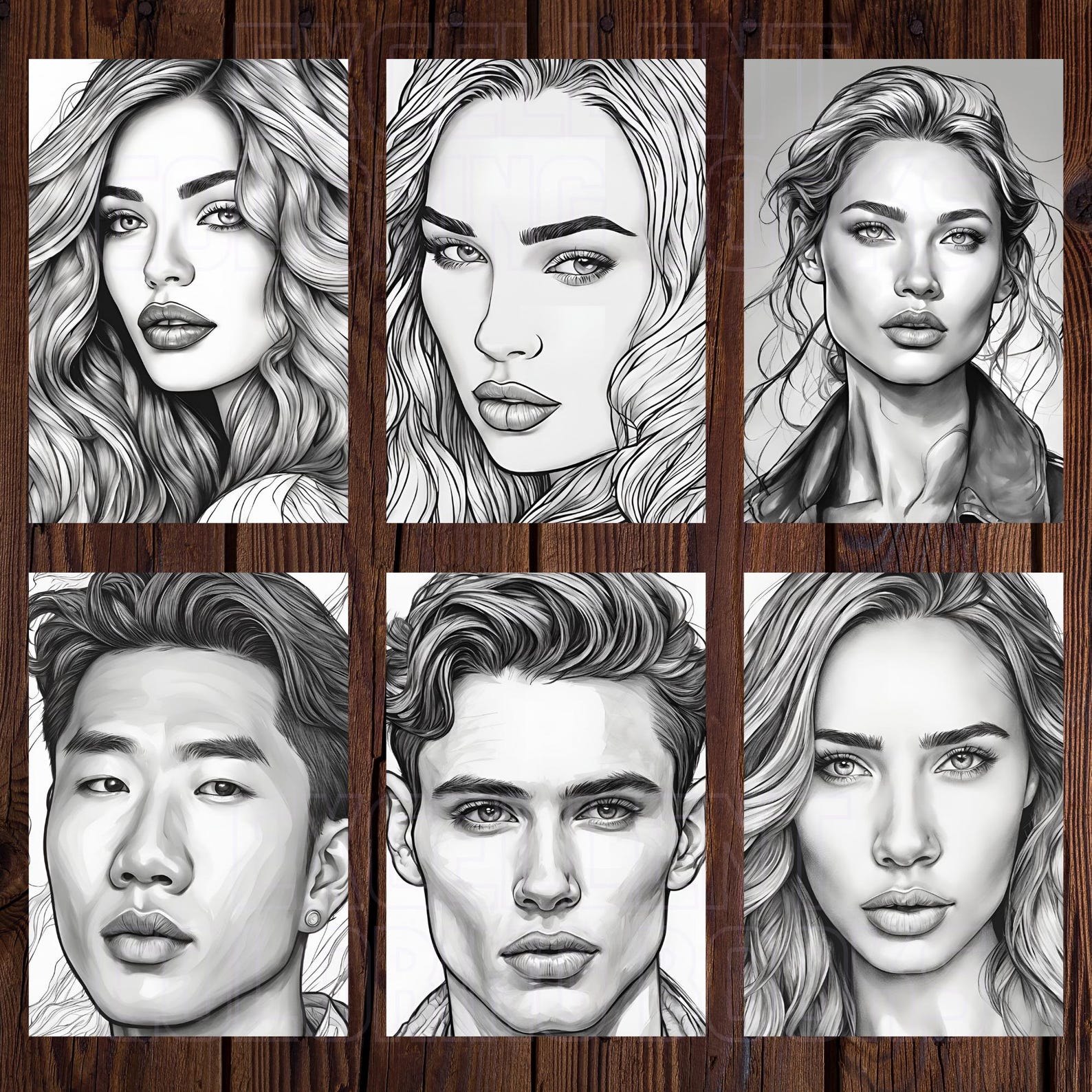 Face Portraits Coloring Book 100 Pages, Detailed Face Illustrations ...