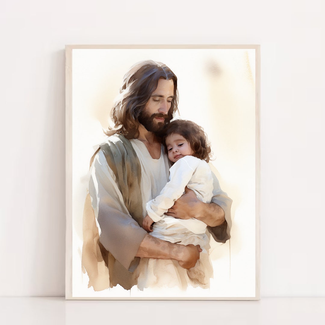 Jesus Holding Baby, Jesus Portrait,jesus Artwork, Jesus Wall Art, Jesus ...