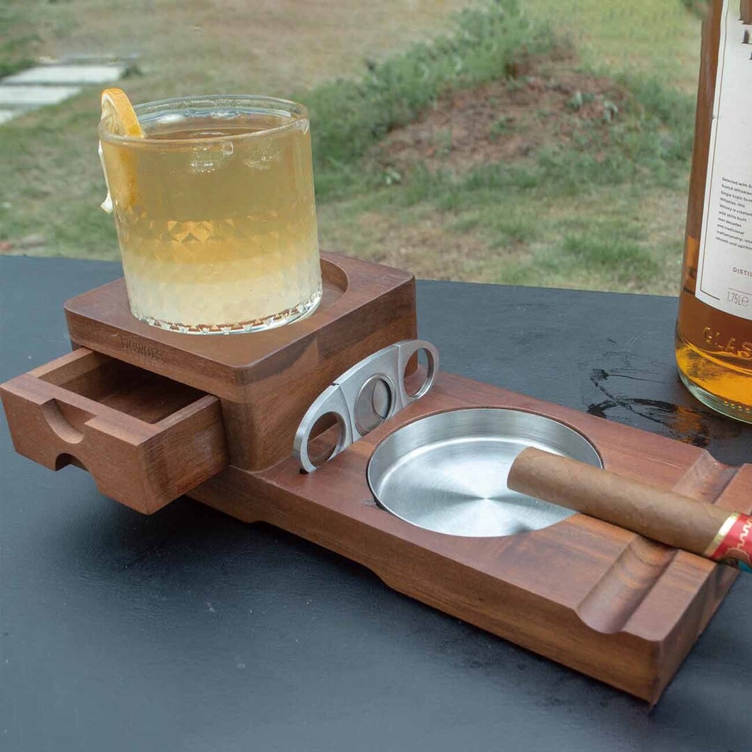 Personalized Cigar Ashtray With Coaster, Custom Walnut Wood Cigarette ...