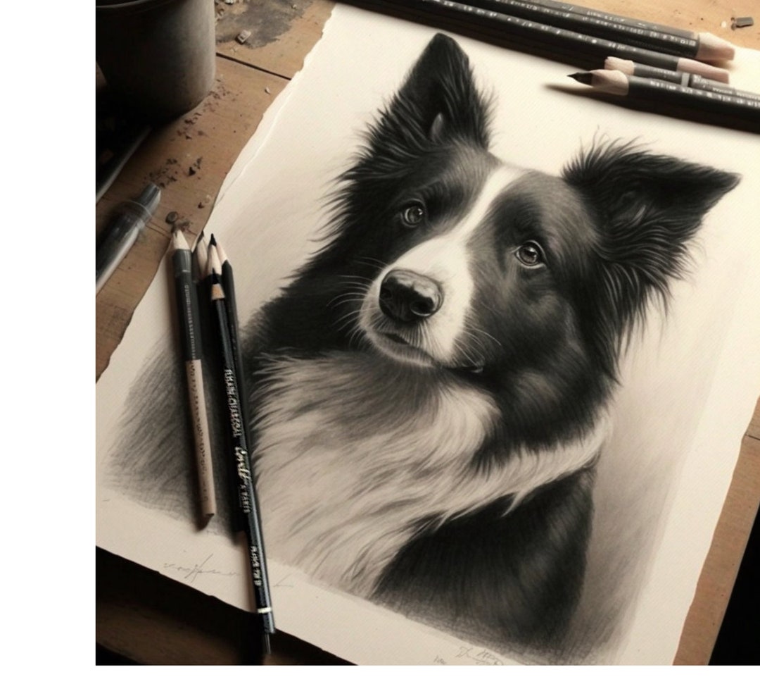 Custom Pet Portrait of a Border Collie: Elegance in Charcoal - Etsy