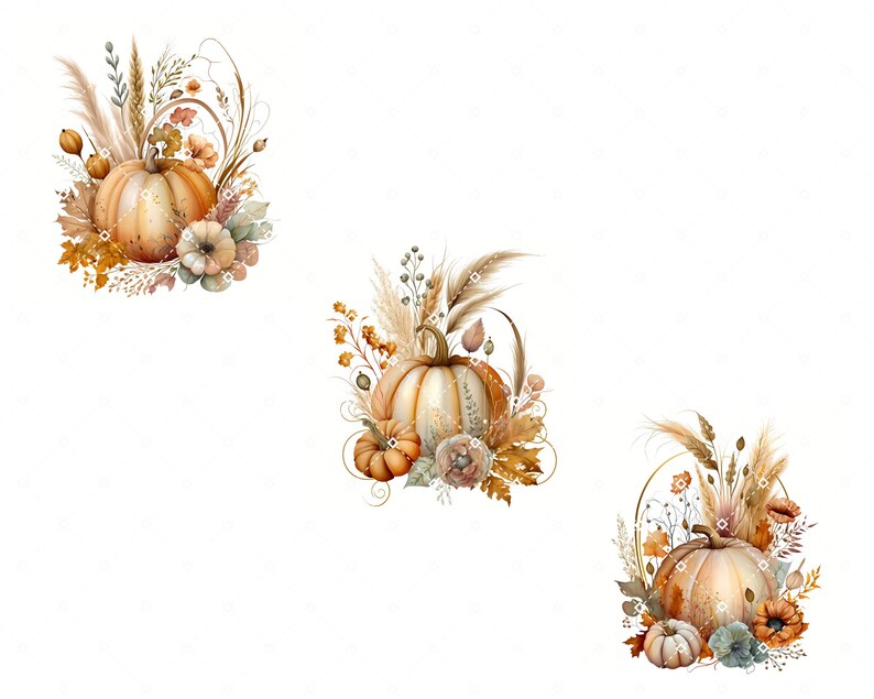 Boho Pumpkins Clipart, Bohemian Autumn Design, Cozy Fall Clipart Set ...