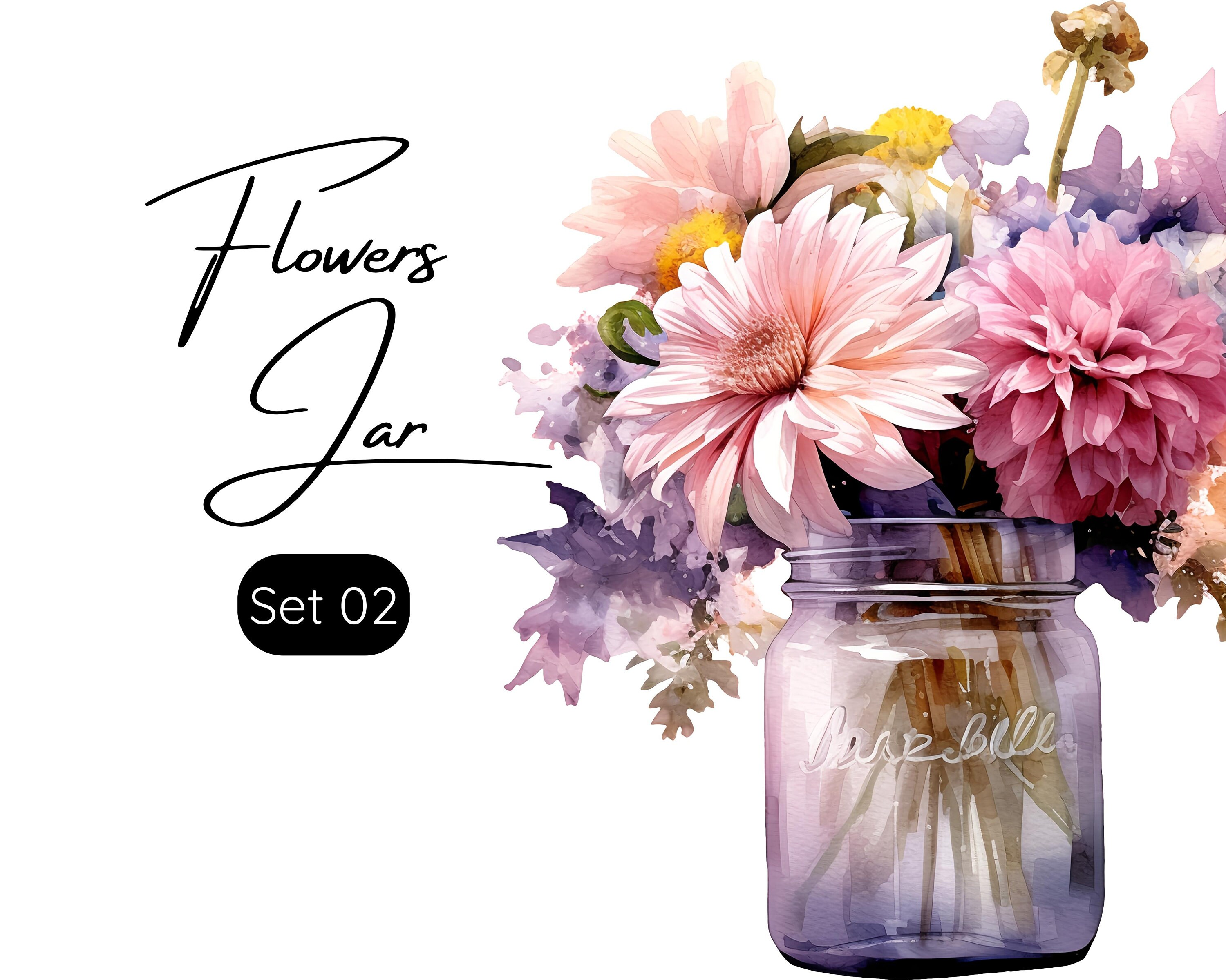 Set of 5 Png, Flowers in Jar Clipart, Flowers Png, Flower bouquet Png ...