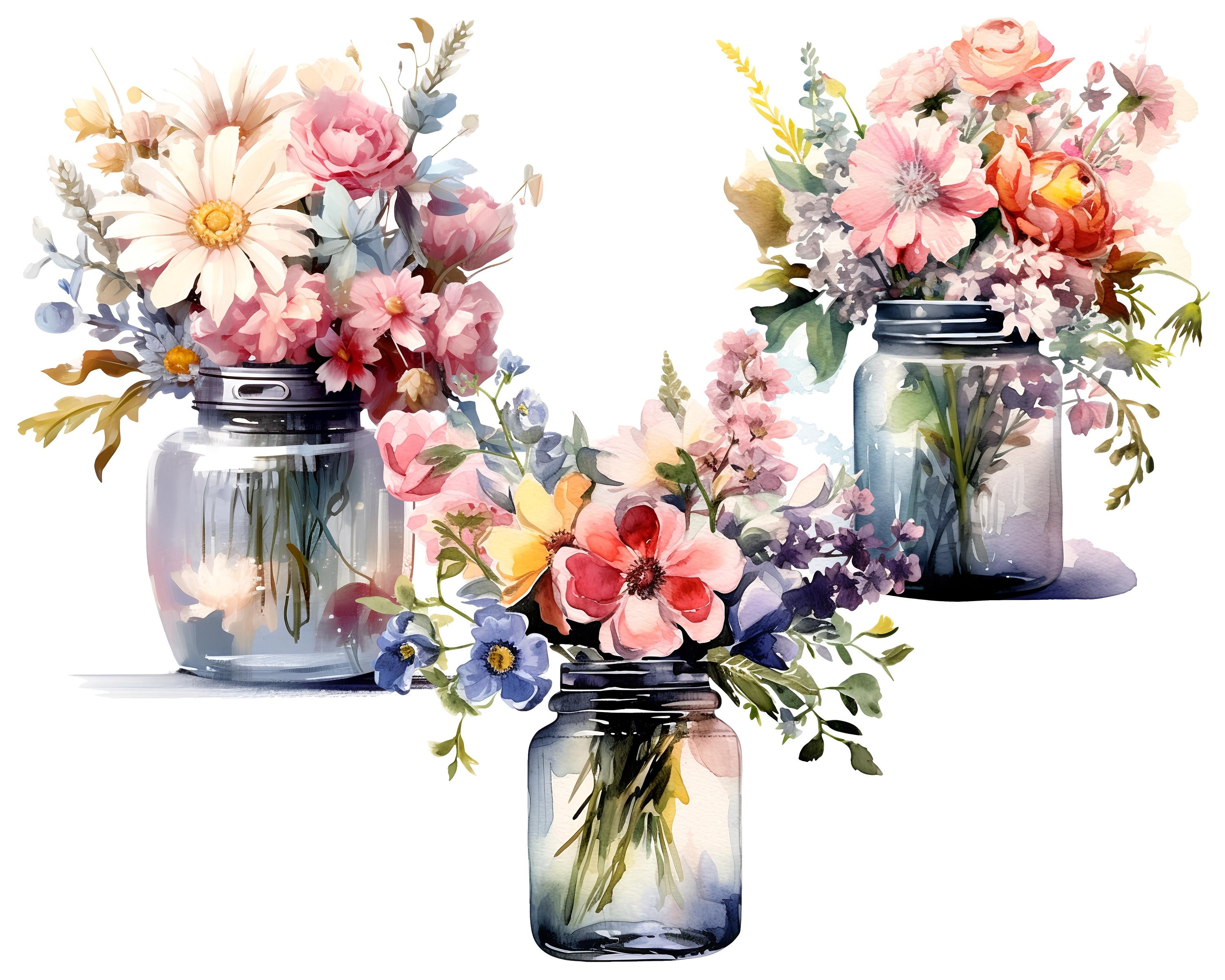 Set of 5 Png, Flowers in Jar Clipart, Flowers Png, Flower Bouquet Png ...