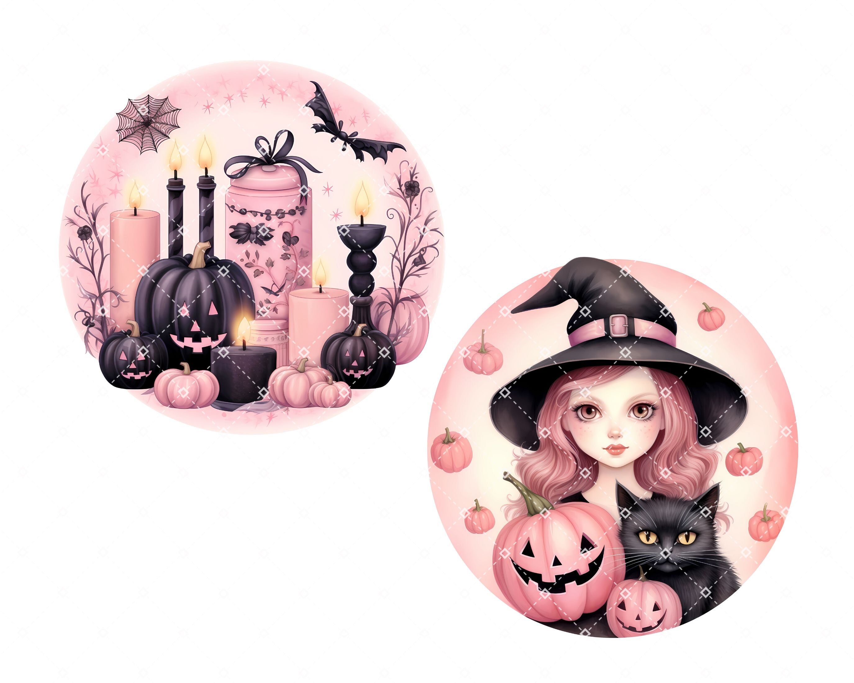 Pink Halloween Watercolor Clipart Collection, Cute Pastel Halloween PNG ...