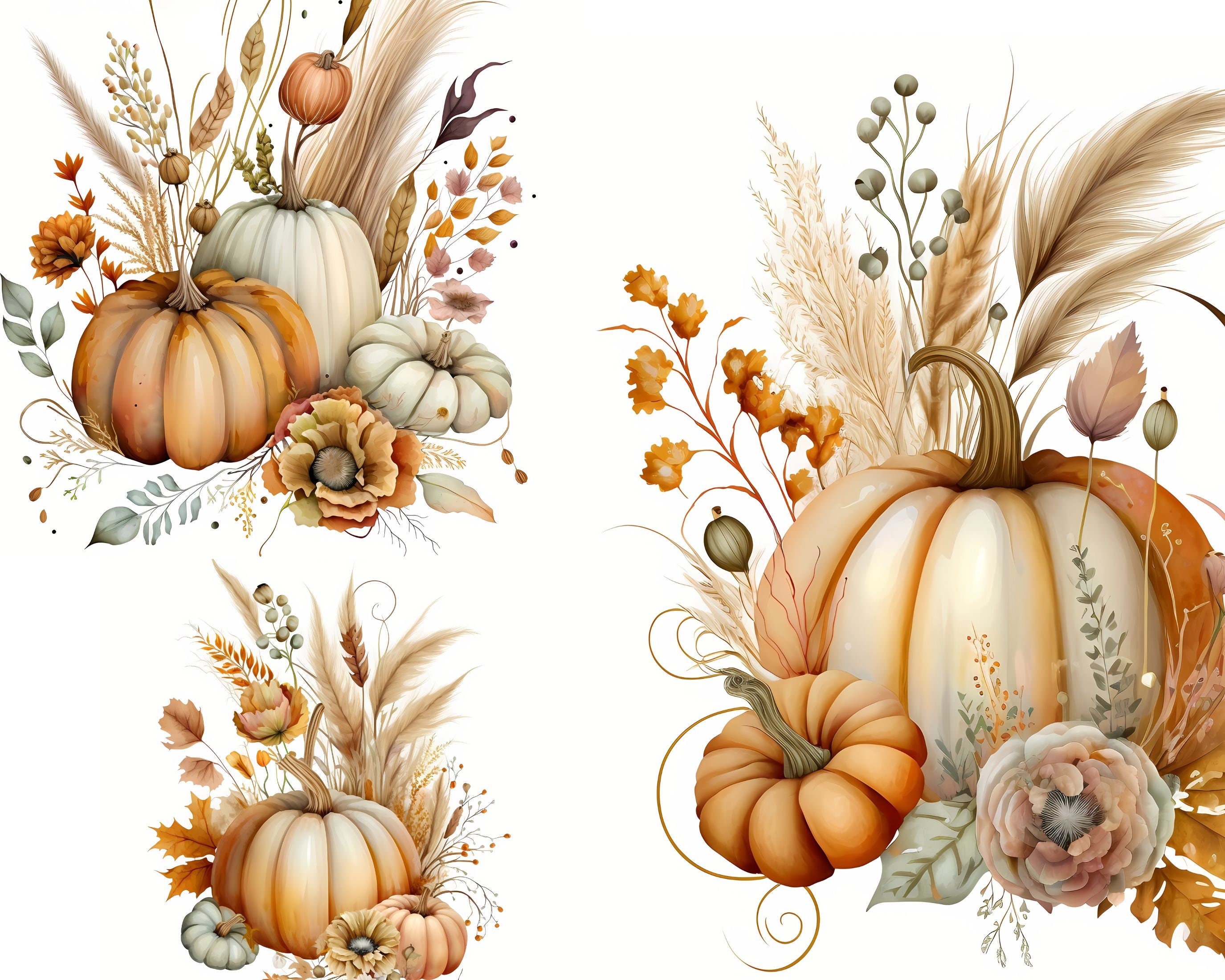 Boho Pumpkins Clipart, Bohemian Autumn Design, Cozy Fall Clipart Set ...