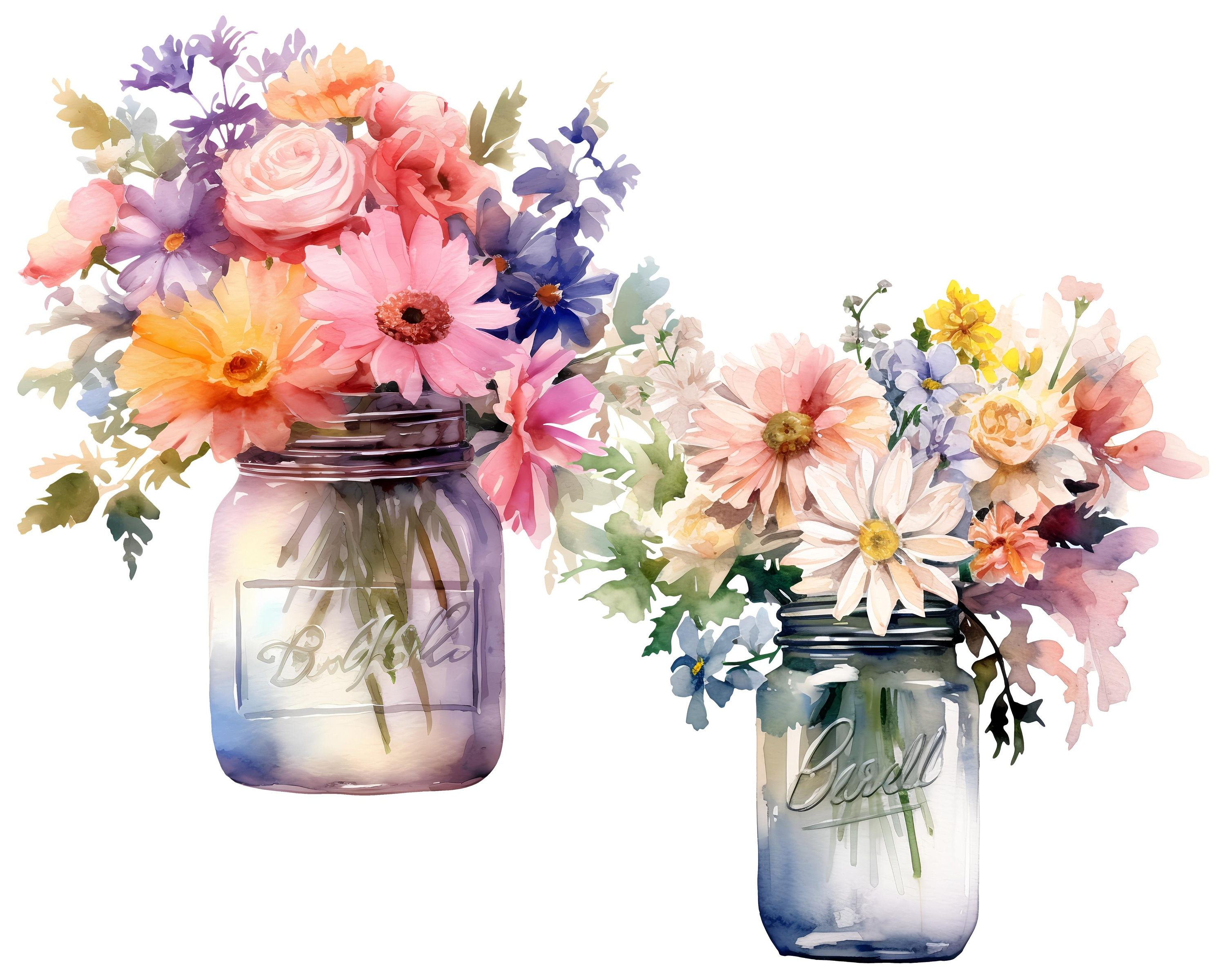 Set of 5 Png, Flowers in Jar Clipart, Flowers Png, Flower Bouquet Png ...