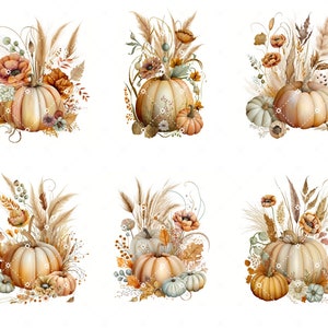 Boho Pumpkins Clipart, Bohemian Autumn Design, Cozy Fall Clipart Set ...