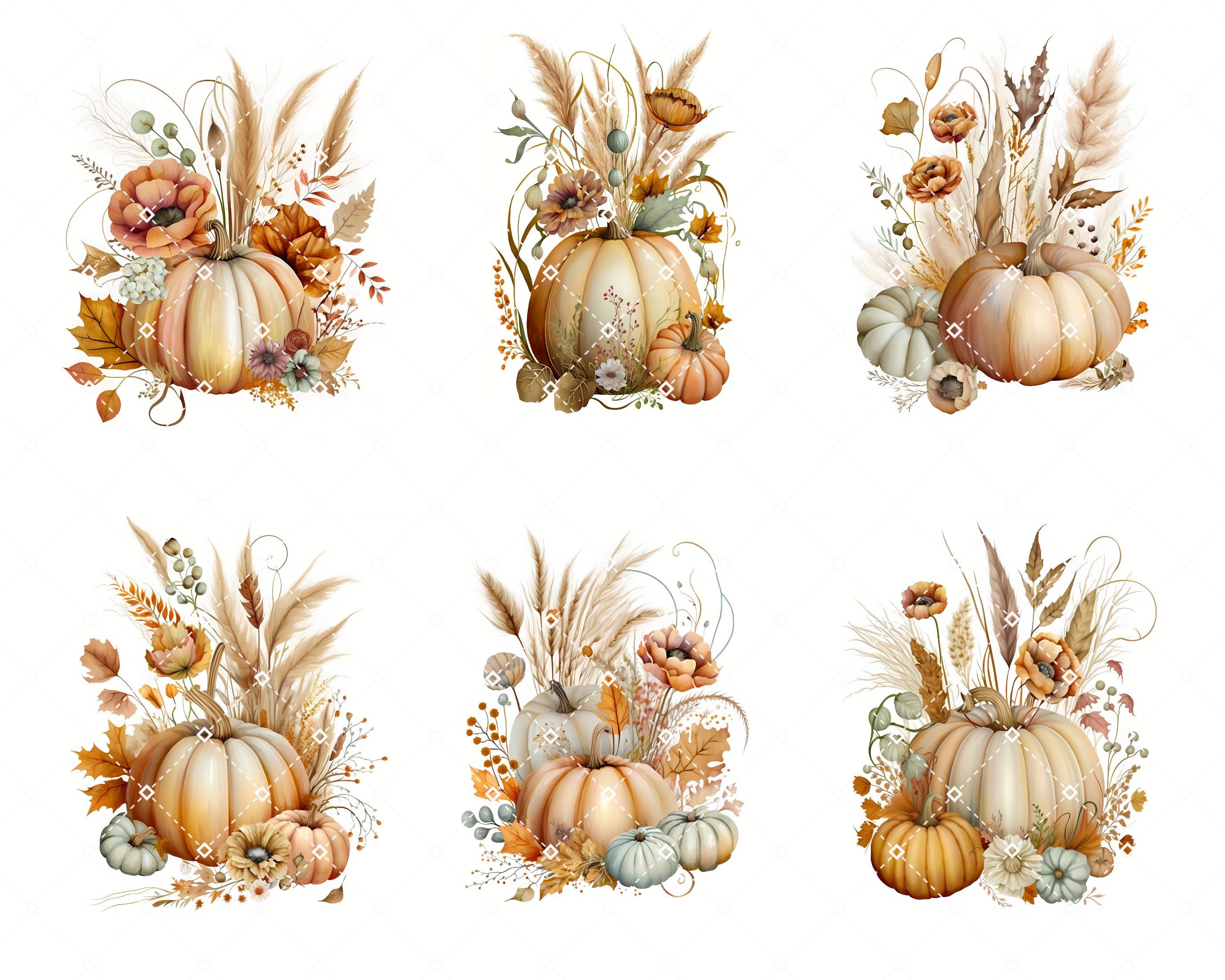 Boho Pumpkins Clipart, Bohemian Autumn Design, Cozy Fall Clipart Set ...