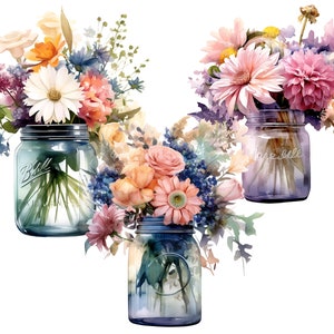 Set of 5 Png, Flowers in Jar Clipart, Flowers Png, Flower Bouquet Png ...