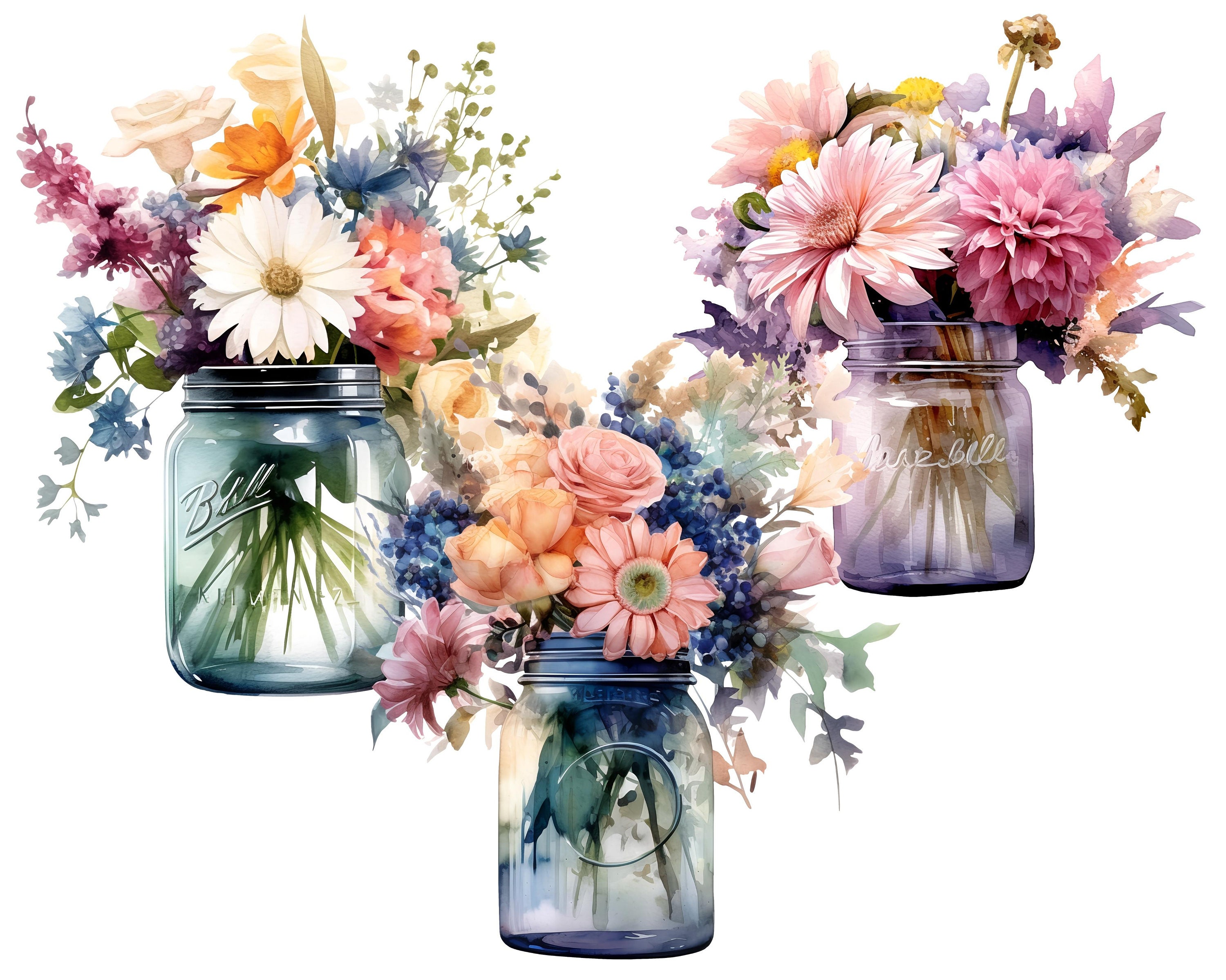 Set of 5 Png, Flowers in Jar Clipart, Flowers Png, Flower bouquet Png ...