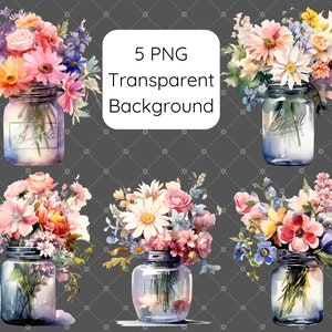Set of 5 Png, Flowers in Jar Clipart, Flowers Png, Flower Bouquet Png ...
