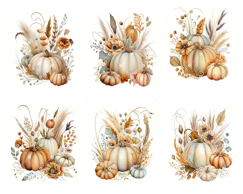 Boho Pumpkins Clipart, Bohemian Autumn Design, Cozy Fall Clipart Set ...