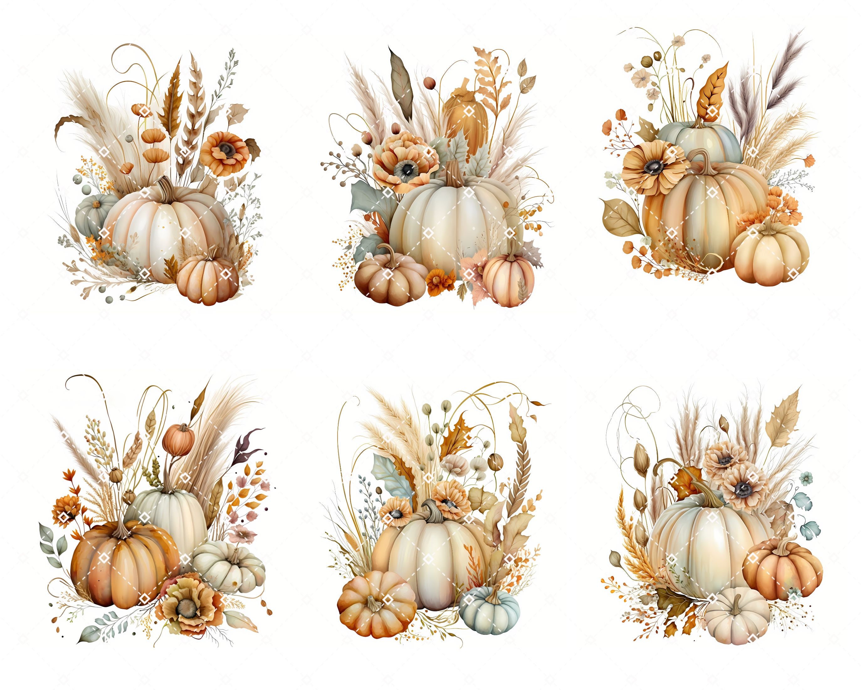 Boho Pumpkins Clipart, Bohemian Autumn Design, Cozy Fall Clipart Set ...