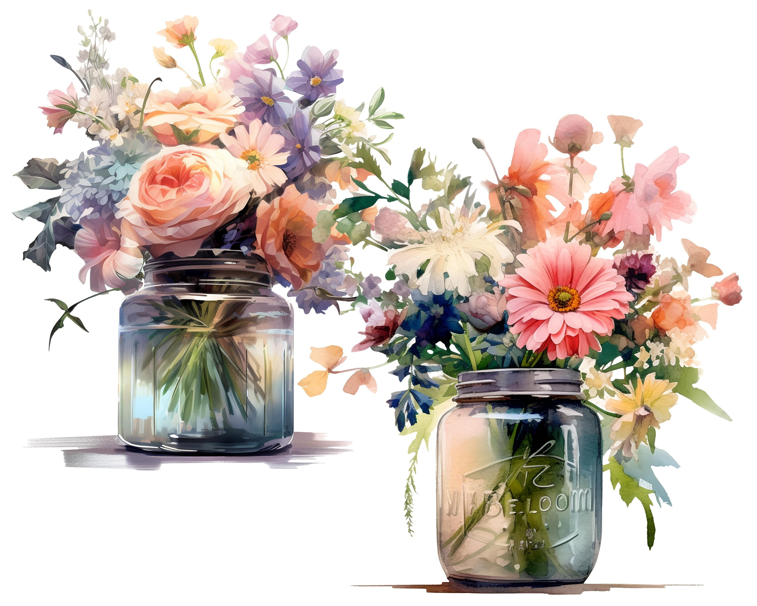 Set of 5 Png, Flowers in Jar Clipart, Flowers Png, Flower bouquet Png ...