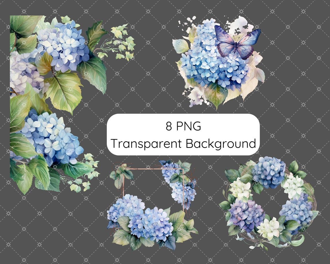 Set of 8 Png Hydrangeas Clipart Flowers Png Hydrangeas - Etsy