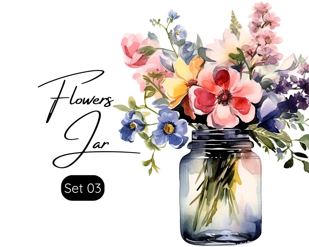 Set of 5 Png, Flowers in Jar Clipart, Flowers Png, Flower Bouquet Png ...